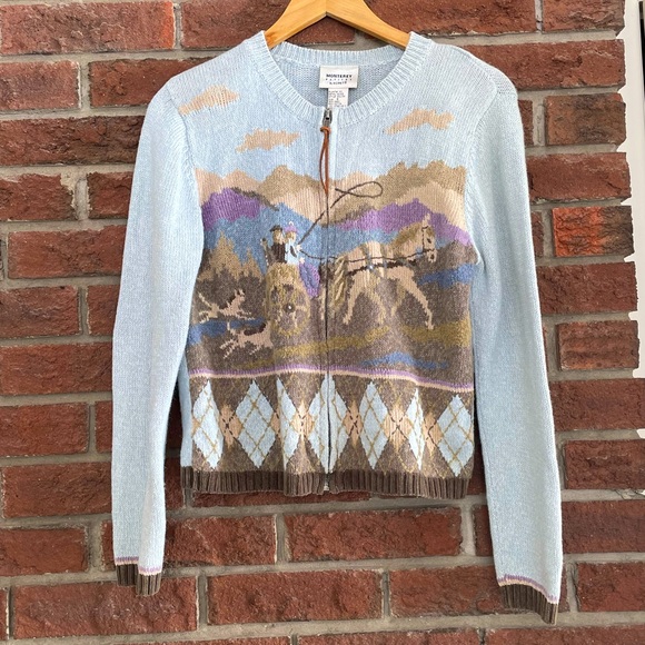 Vintage | Sweaters | Vintage Grandma Horse And Carriage Zip Up Cardigan ...